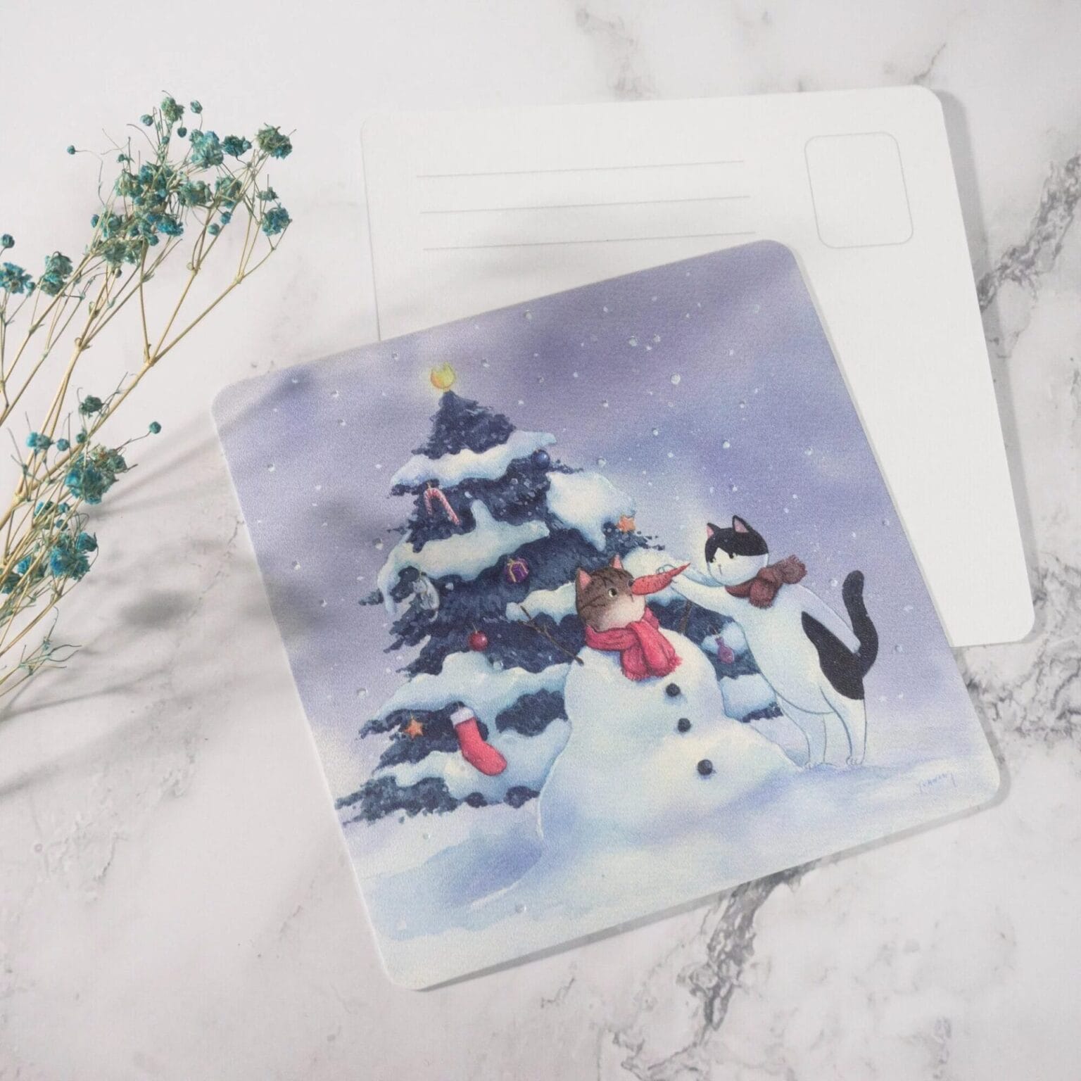聖誕卡片－貓咪堆雪人 – YUANCHi